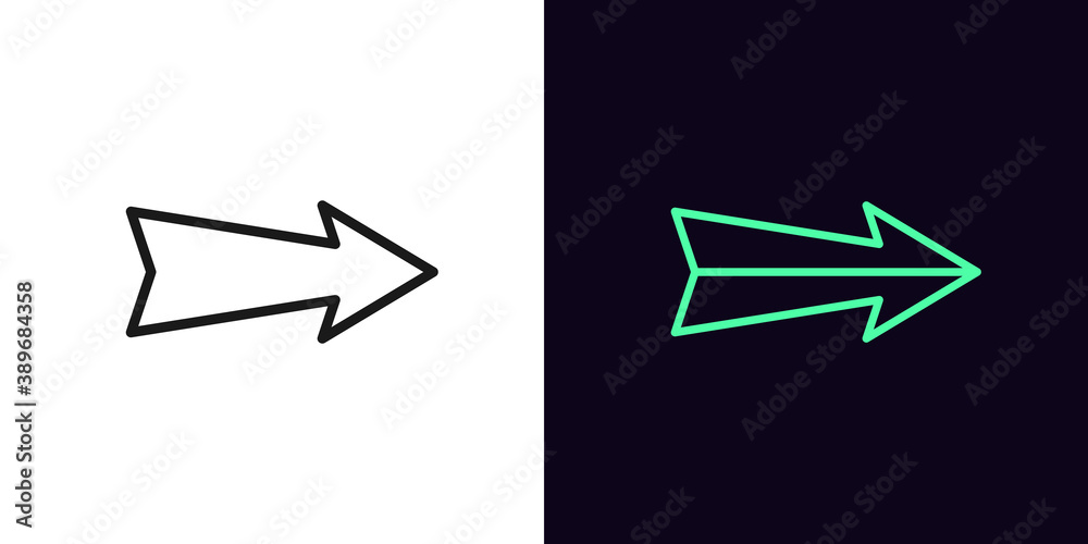 Outline arrow icon. Linear pointer sign, straight arrow with editable ...