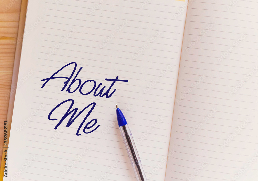 about me, on notebook concept Stock Photo | Adobe Stock