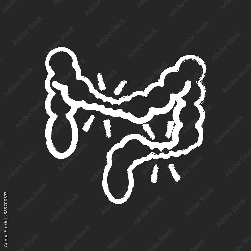 Irritable bowel syndrome chalk white icon on black background. Large ...