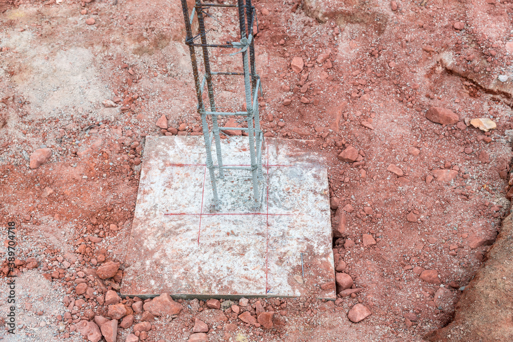 Pile foundation of building at construction site. steel rebar of ...