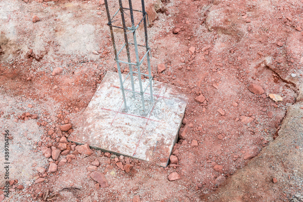 Pile foundation of building at construction site. steel rebar of ...