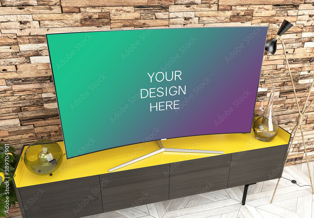 Tv Screen Mock Up with Contemporary Interior Side View Stock Template ...