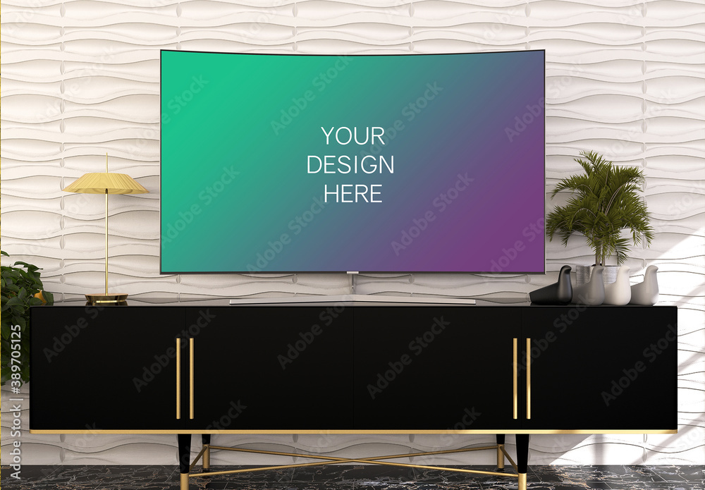 Tv Screen Mockup with Elegant Interior Stock Template | Adobe Stock