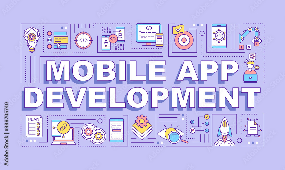 Mobile app development word concepts banner. Software engineering ...