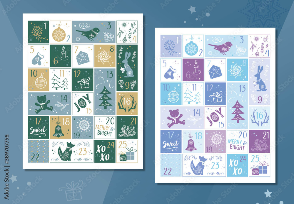 Advent Calendar Poster with Christmas Illustrations Stock Template ...
