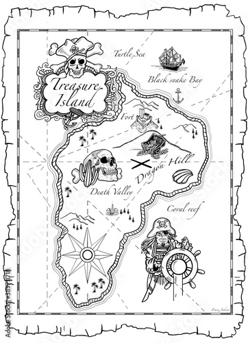 Black And White Pirate Treasure Map