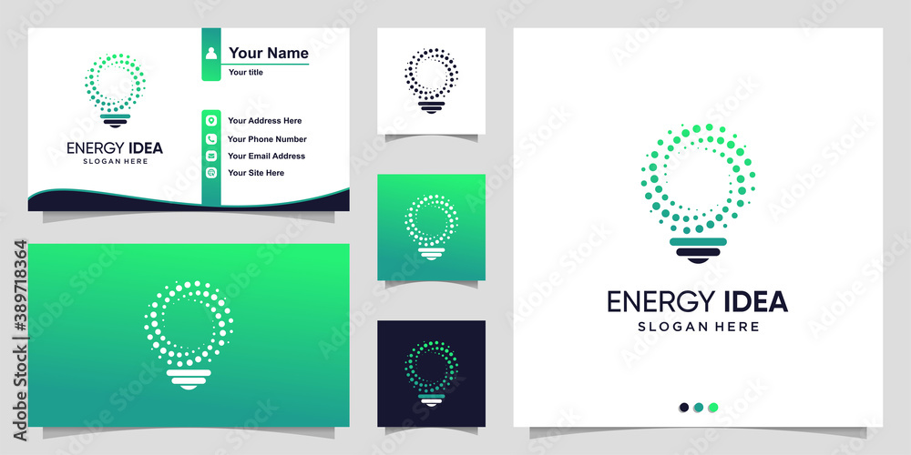 Energy logo with gradient circle bulb idea and business card design ...