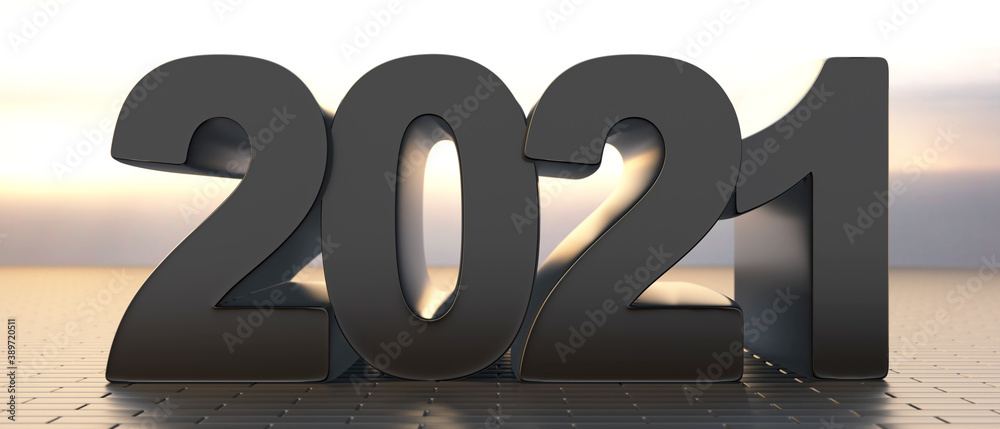 2021 large number, cloudy dark sky background, concrete tiles pavement ...