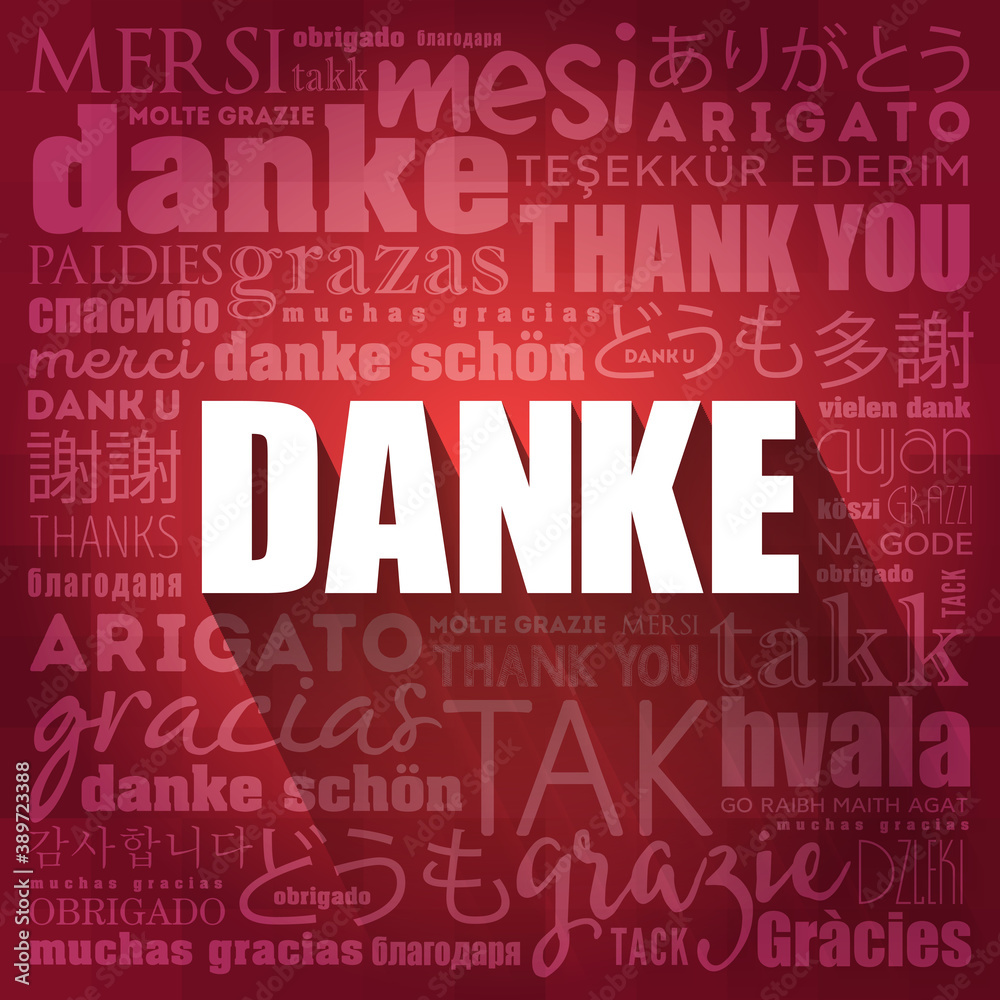 Danke (Thank You in German) word cloud background in different ...