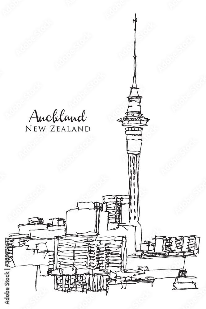 Drawing sketch illustration of Auckland, New Zealand Stock Vector ...