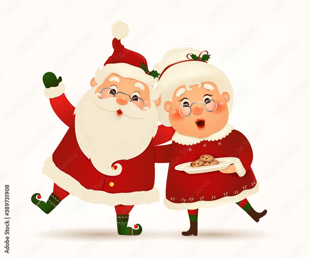Mrs. Claus Together. Vector cartoon character of Happy Santa Claus and ...