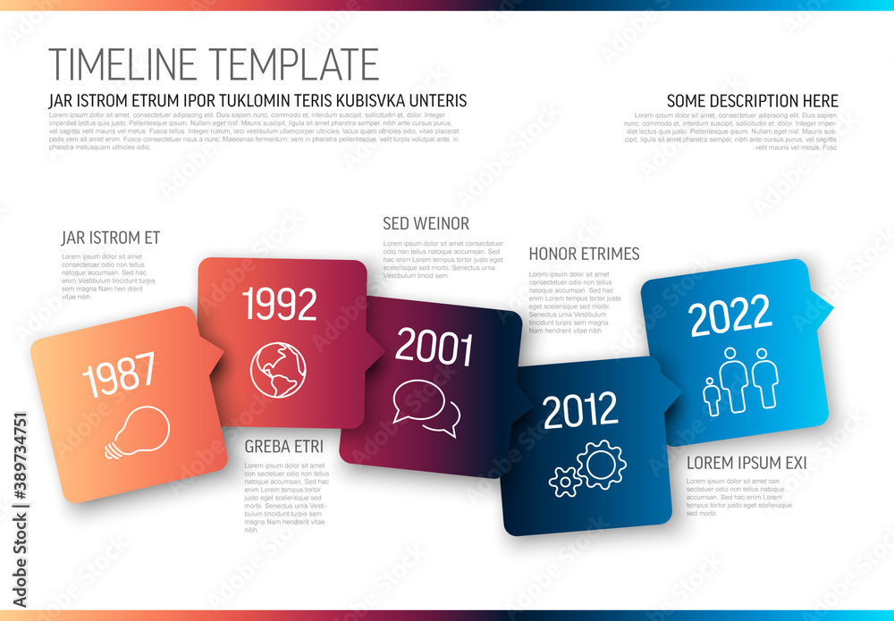 Vector Infographic Horizontal Timeline Layout with Square Bubbles Stock ...
