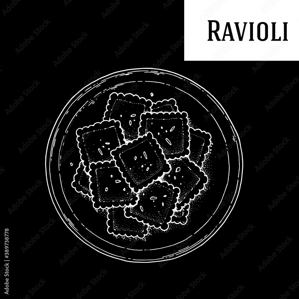 Italian ravioli hand drawn vector illustration. Ravioli top view ...