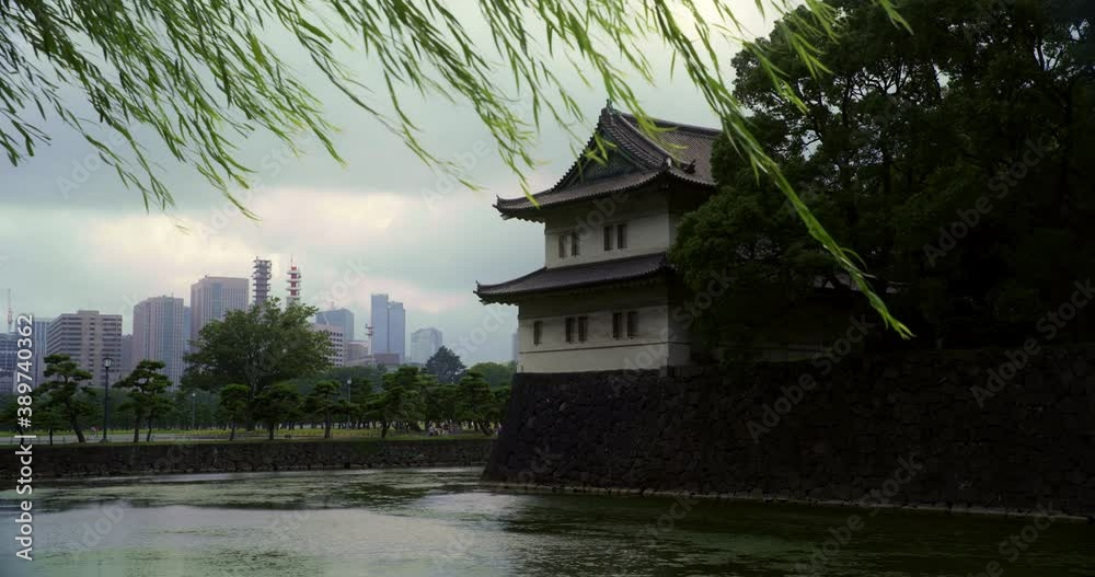 Japanese building along river in Kyoto, low angle Stock Video | Adobe Stock