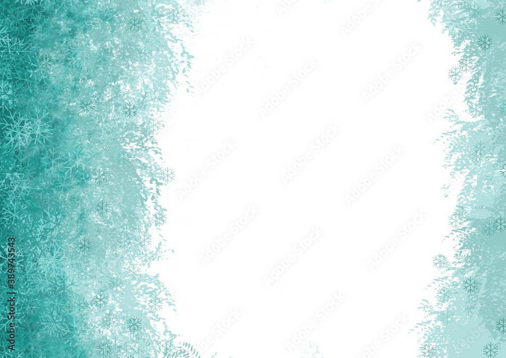 Winter, snow background in turquoise tone. pattern is on right and left ...