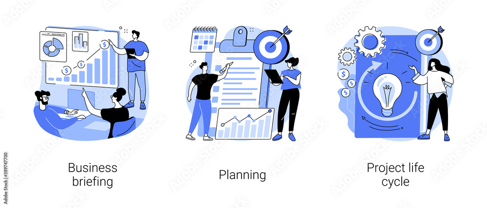 Vetor de Project management abstract concept vector illustration set ...