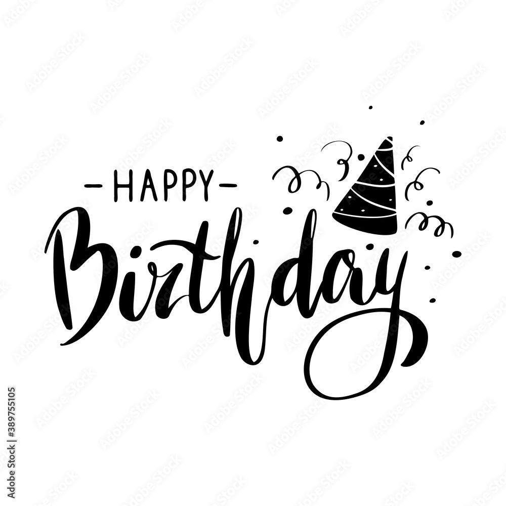 Happy birthday greeting card template lettering in black letters on a ...
