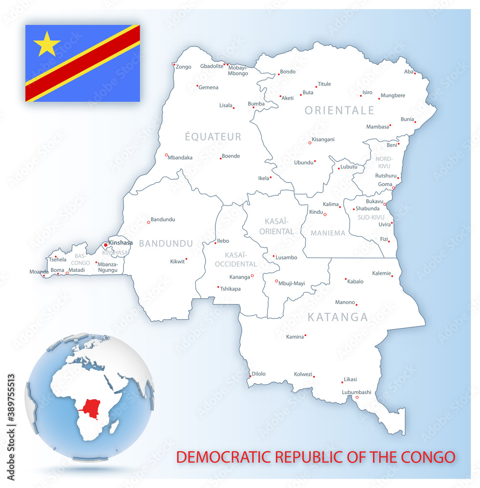 Detailed map of Democratic Republic of the Congo administrative ...