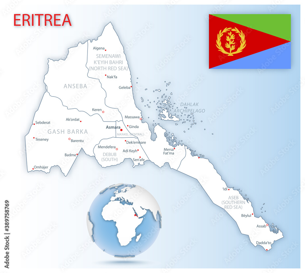 Detailed map of Eritrea administrative divisions with country flag and ...