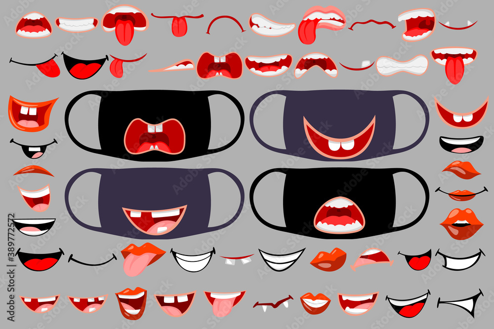 Large set of cartoon mouths. Images for medical masks and other ...