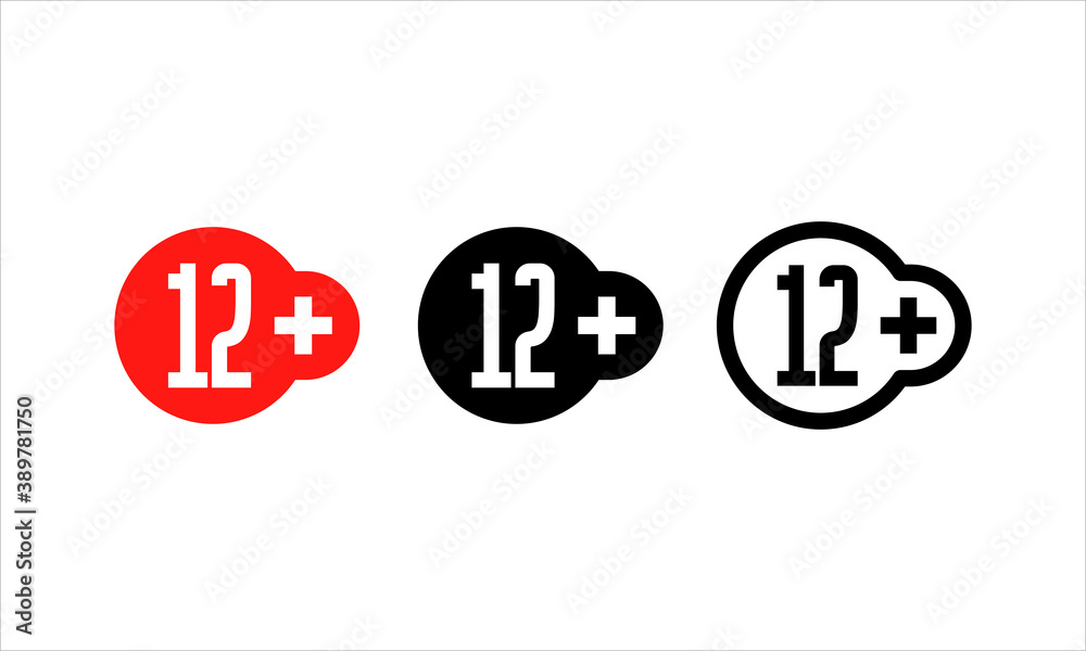 Age restriction sign. 12 plus years old sign. Twelve plus symbol ...