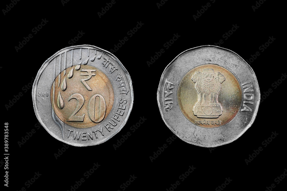Twenty Indian Rupee Coin Close up - New 20 Rupee Coin | Isolated in ...