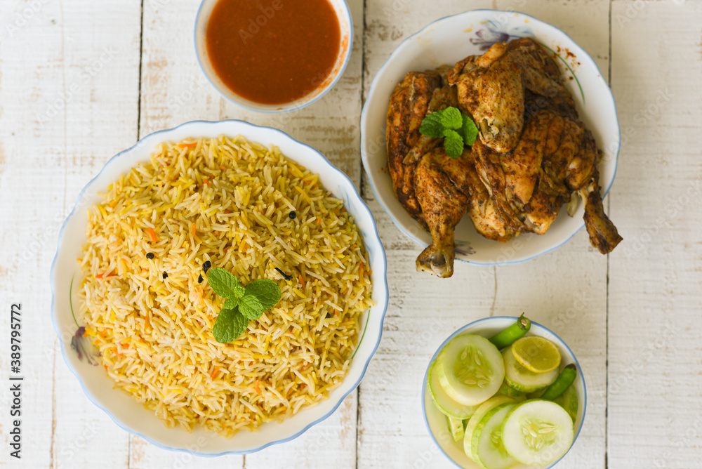 Arabic chicken Manthi or mandi cooked meat, Basmati rice with Masala ...