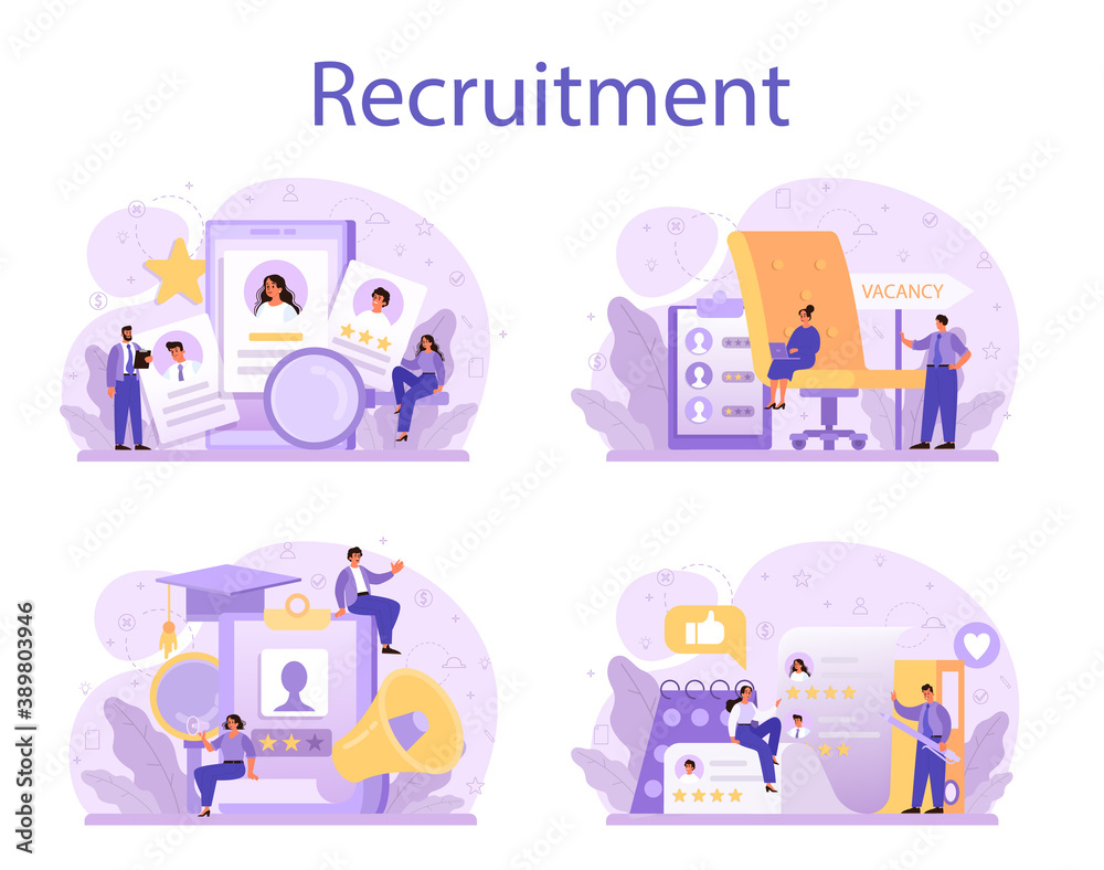 Recruitment concept set. Idea of employment and job interview. Stock ...