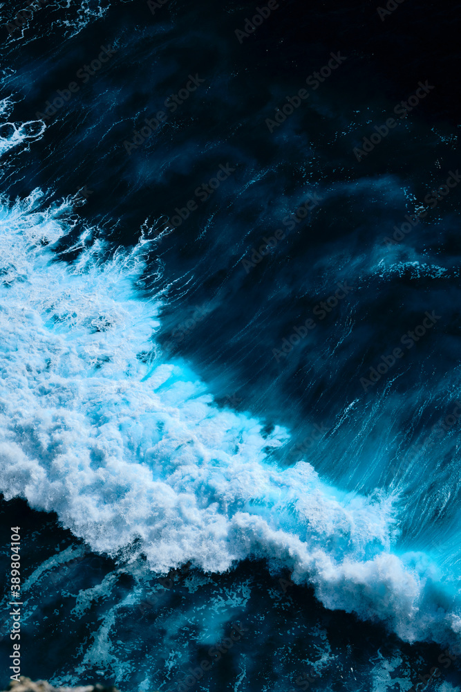 Aerial view to waves in ocean Splashing Waves. Blue clean wavy sea ...