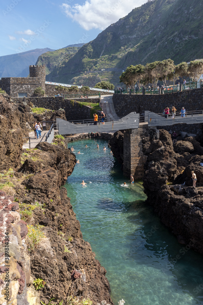 Natural rock pool of Porto Moniz on Madeira Island. Portugal. It is a ...