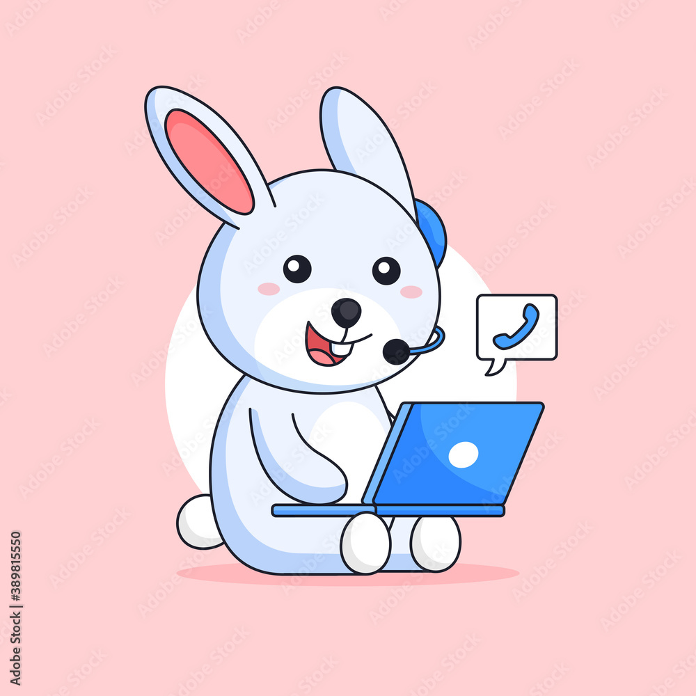 Little bunny happy working as costumer service call center vector ...