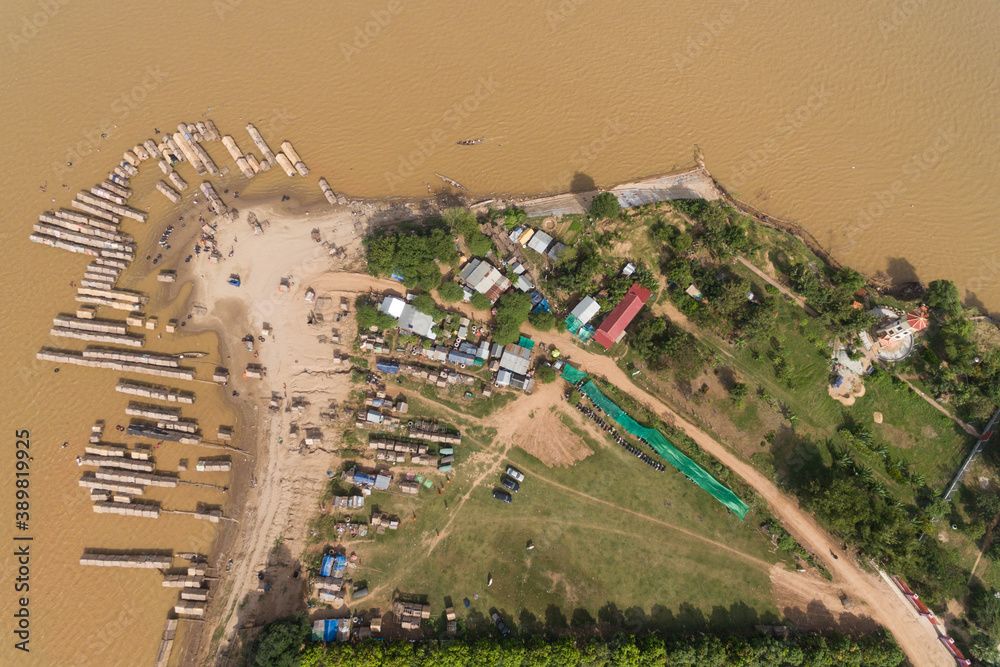Koh Dach - Silk Island local beach, Island on Mekong river in Phnom Penh Cambodia Asia Aerial ...