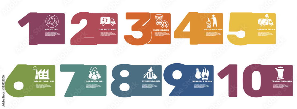 Infographic Recycling template. Icons in different colors. Include ...