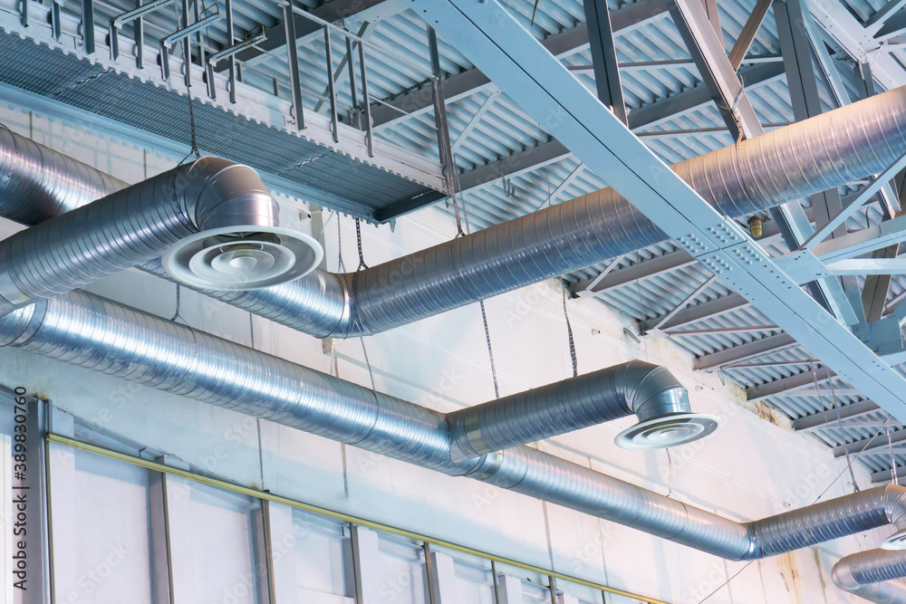 Industrial ventilation system. Metal piping for air conditioning Stock ...