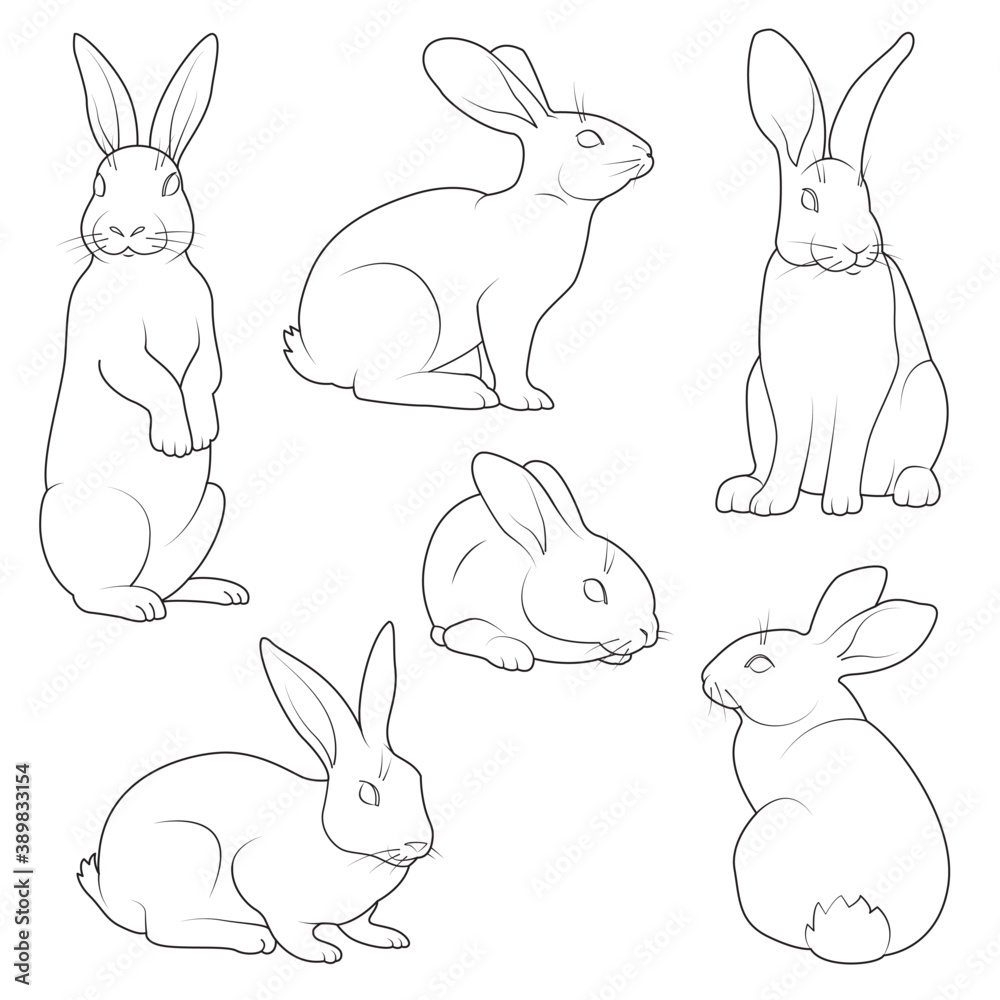 rabbits set black and white illustration for coloring Stock Vector ...