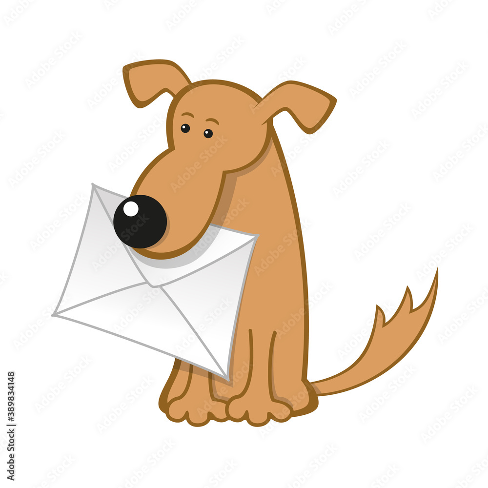 Cartoon postal dog with envelope. Vector illustration isolated on white ...