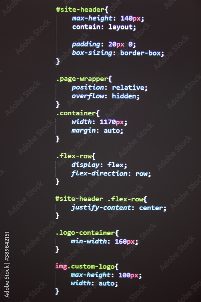 Foto de Website theme code close up. Laptop screen with CSS code do Stock | Adobe Stock