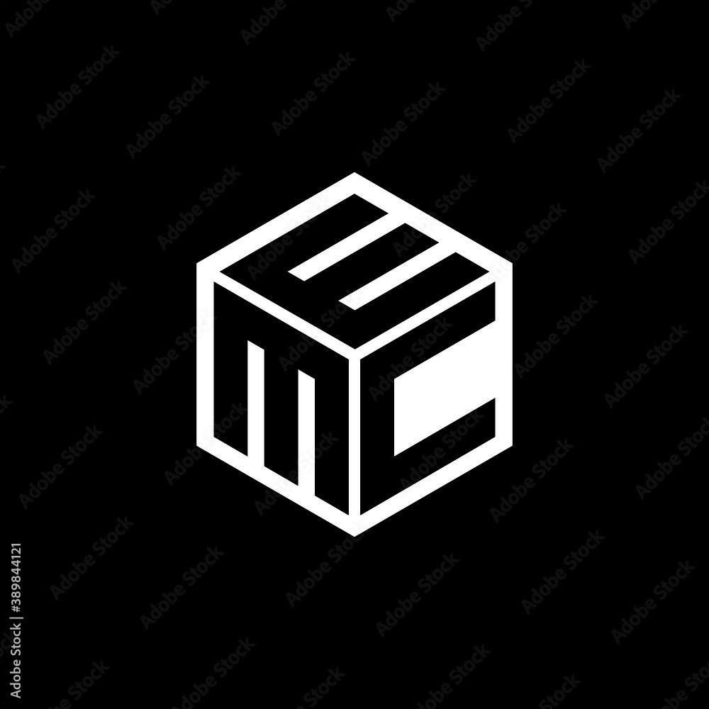 MCE letter logo design with black background in illustrator, cube logo ...