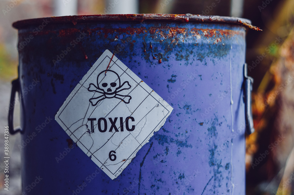 Toxic. Violet biohazard toxic waste barrel. Deadly toxic waste ...