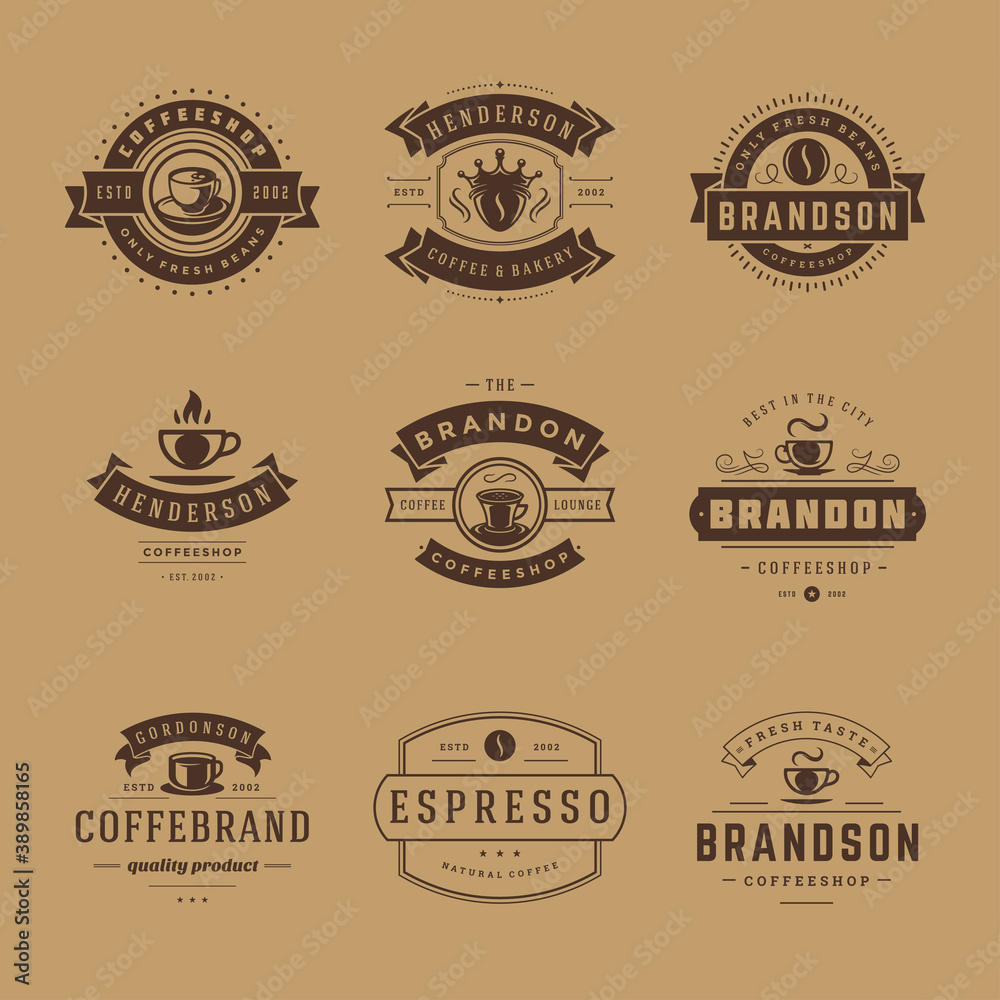 Coffee shop logos design templates set vector illustration for cafe ...
