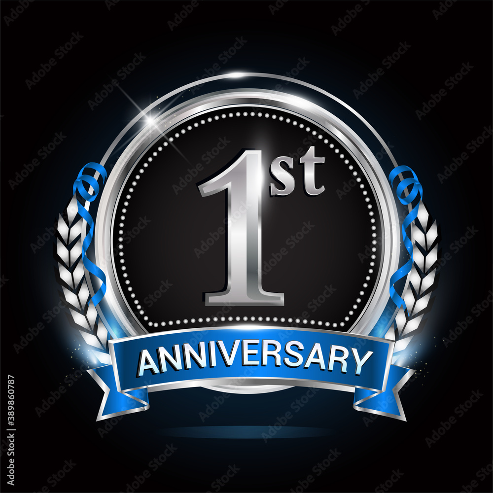 1st silver anniversary logo with blue ribbon and ring. Stock Vector ...