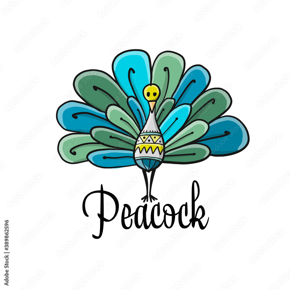 Peacock Character Sketch For Your Design Stock Vector Adobe Stock