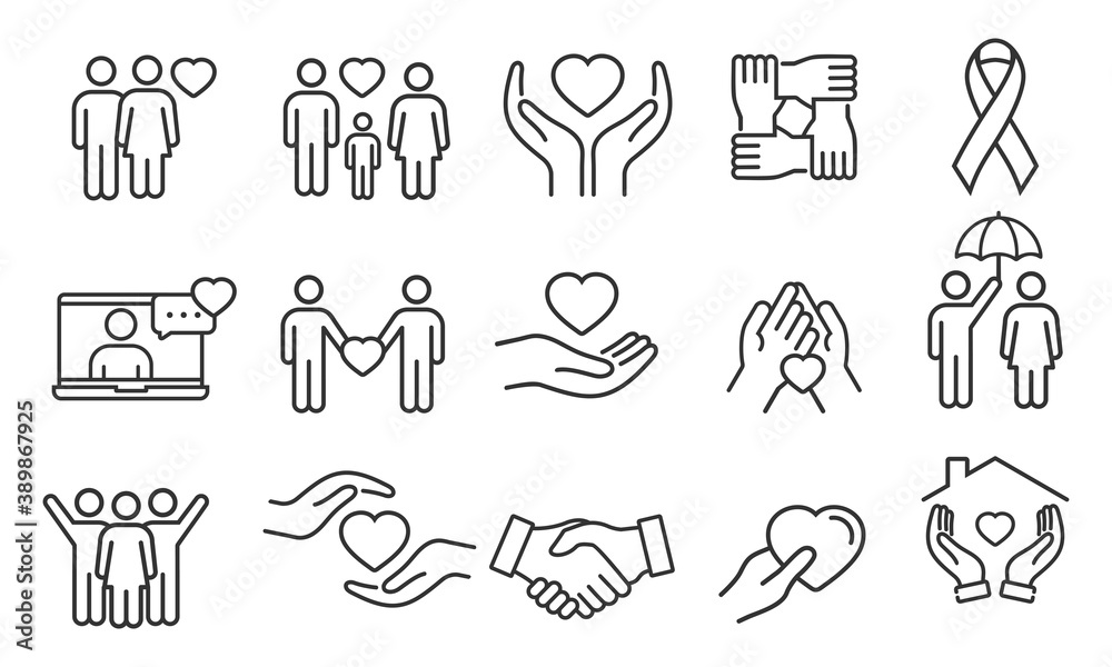 Care icon in thin line, charity, generous, sympathize, donation and ...