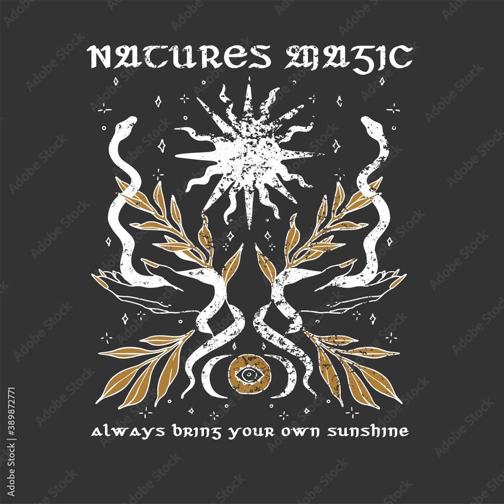 Mystical ethno print with astrological objects and motivating slogan ...