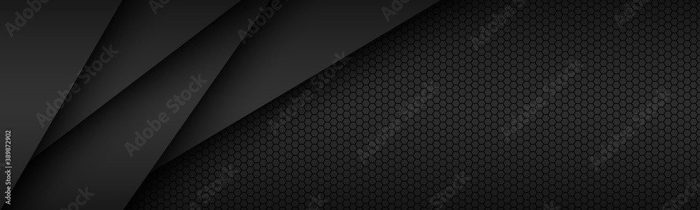Black modern material design with hexagonal pattern, dark overlayed ...