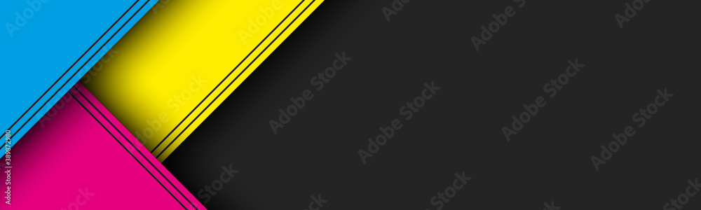 Black modern material header with overlapped layers with cmyk colors ...
