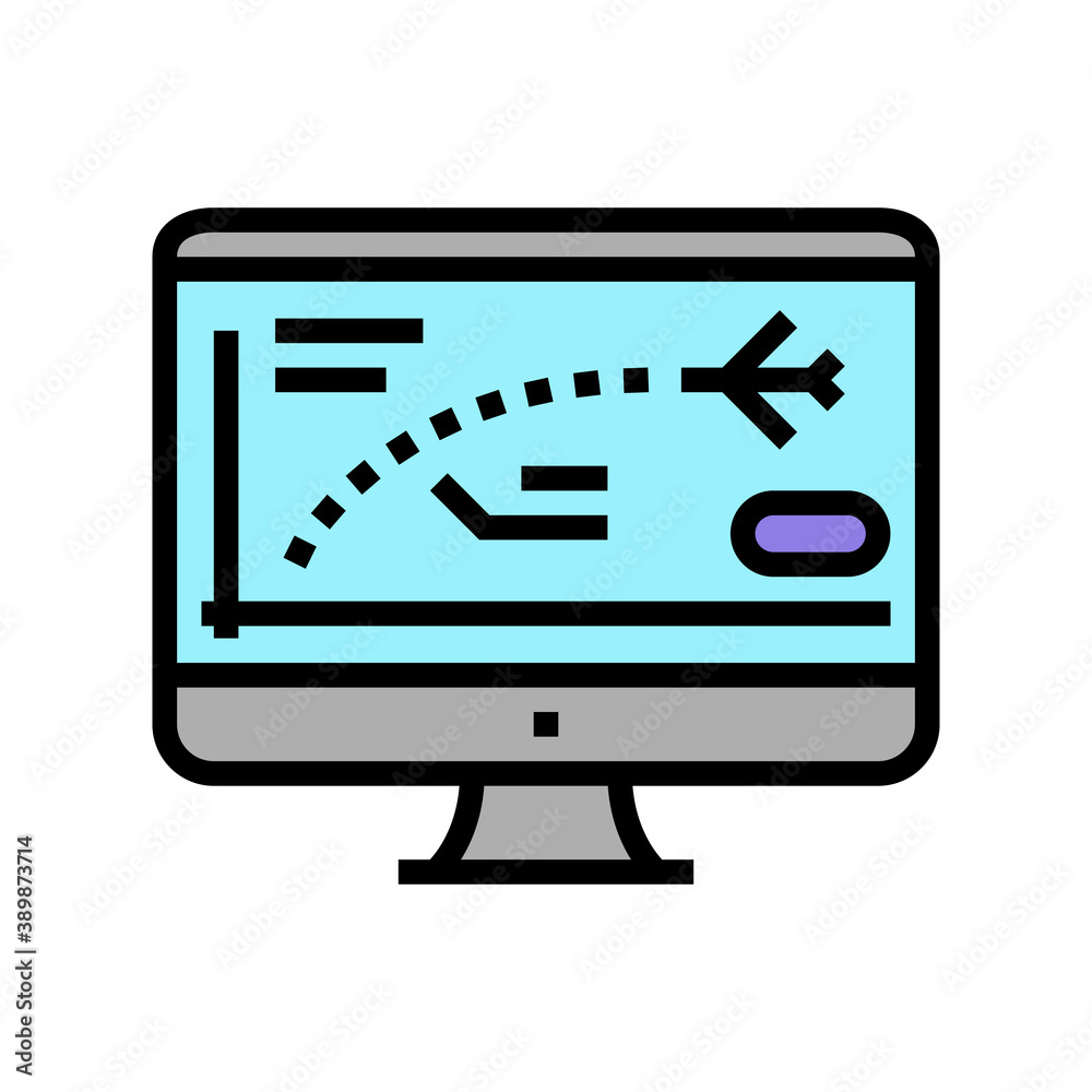 flight path computer simulator color icon vector. flight path computer ...