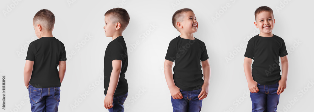 Childrens black clothes template for design presentation, t-shirt on ...