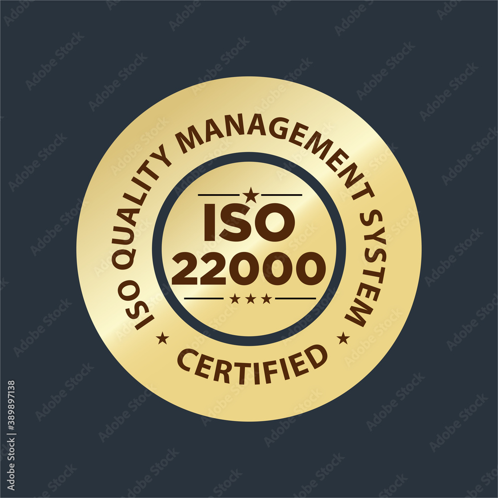 ISO 22000 certified stamp, quality management system vector ...