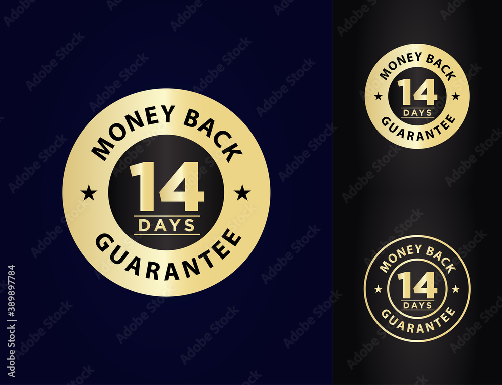 14 days, fourteen days money back guarantee, golden stamp, emblem ...